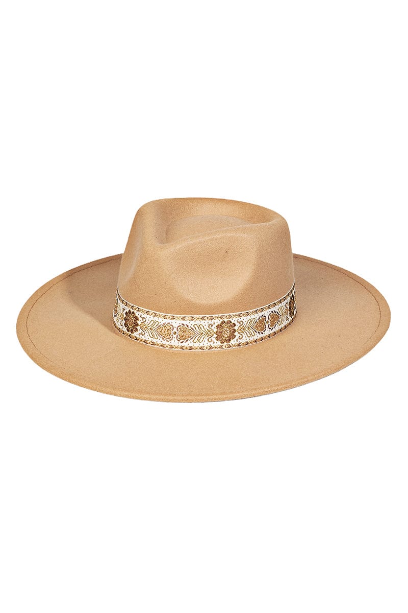 Embroidered Band Fall Hat Tan | Select Trends Boutique