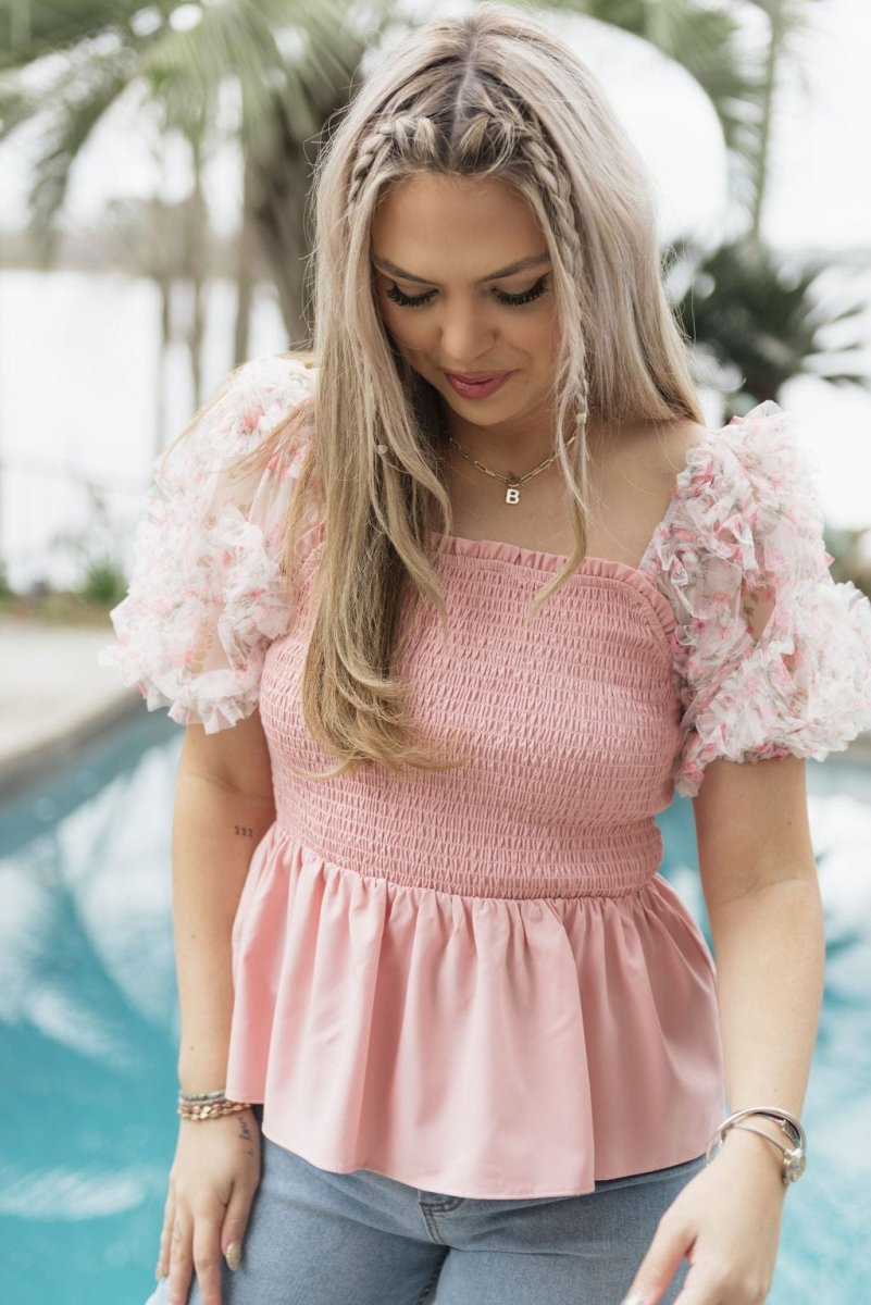 Pink Floral Puff Sleeve Smocked Top | Select Trends Boutique